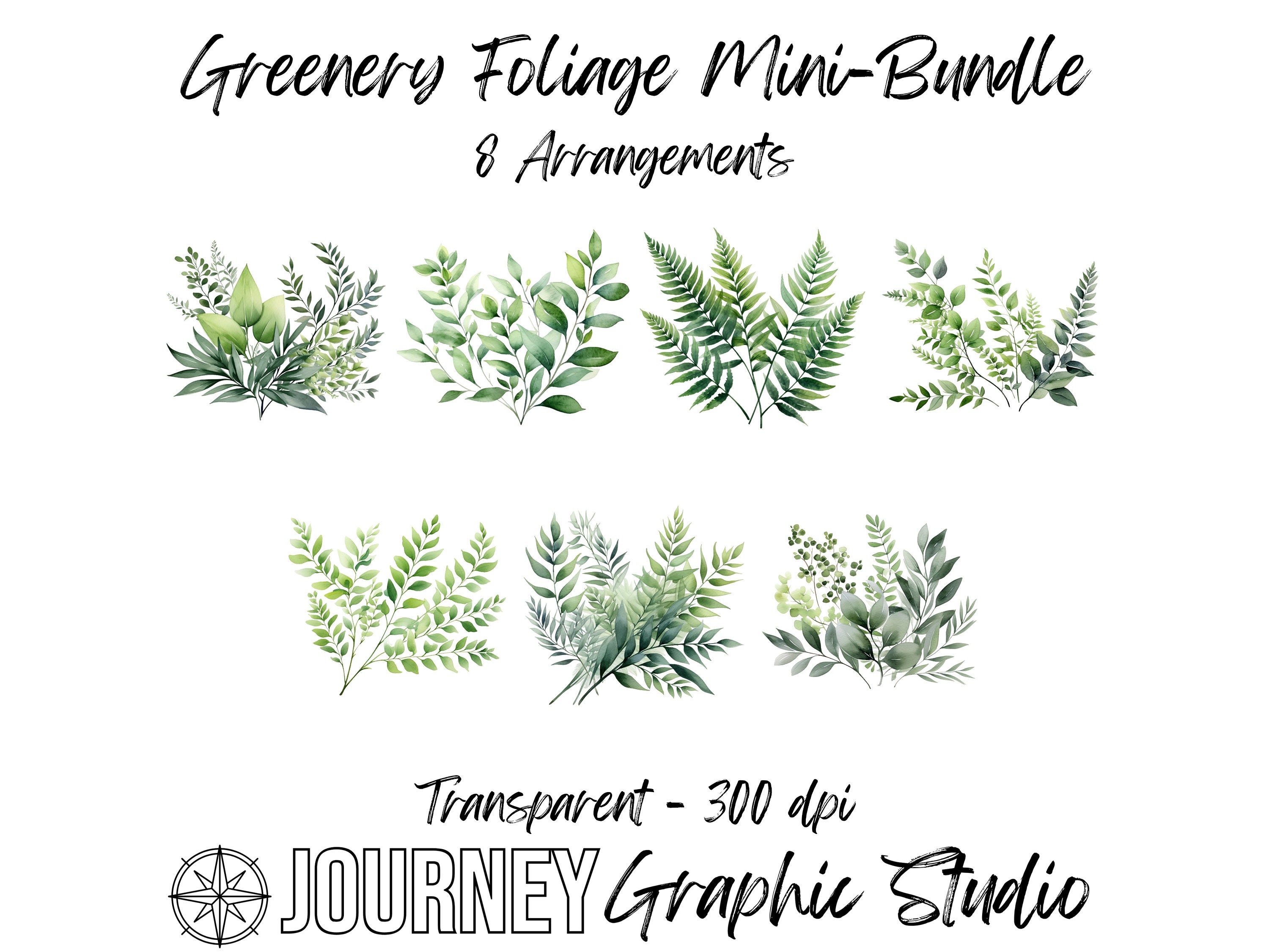 Greenery Clipart Bundle, Watercolor Clipart Bundle, Greenery Foliage ...