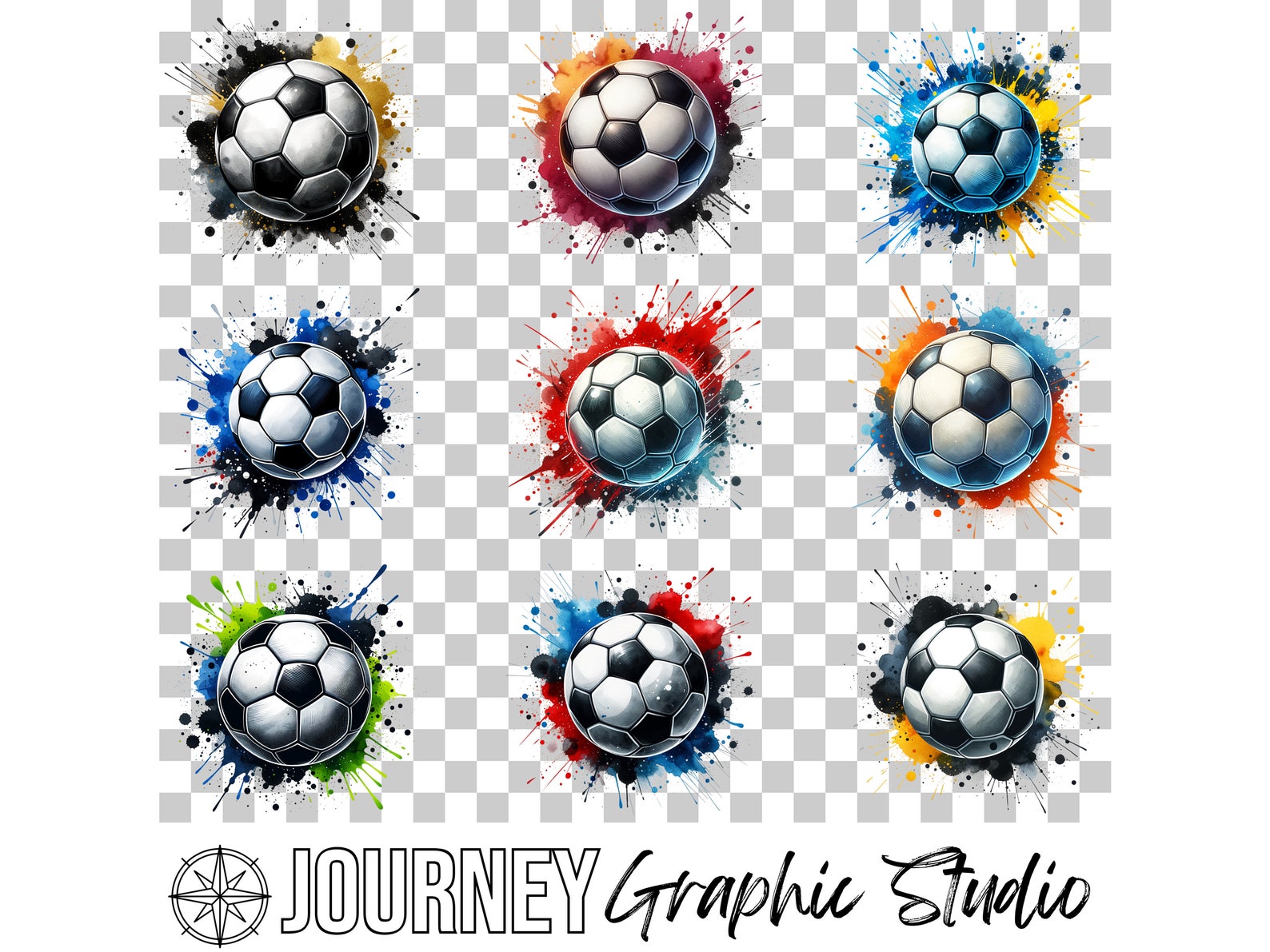Soccer Ball Clipart Bundle, Watercolor Splash Soccer Ball Clipart ...