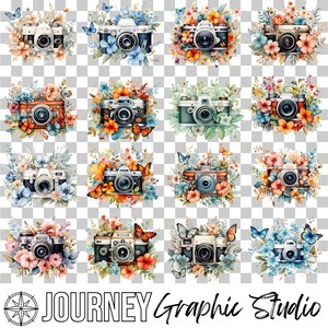 Floral Camera Clipart Bundle, Watercolor Clipart Bundle, Cameras ...