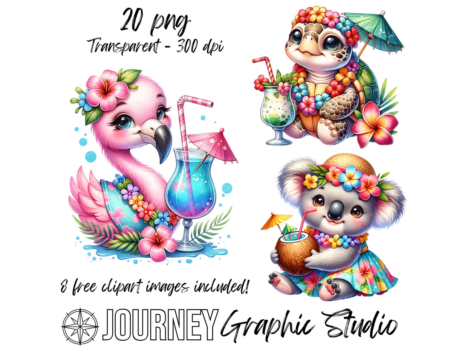 Cute Tropical Animals Clipart, Watercolor Tropical Clipart, Baby ...