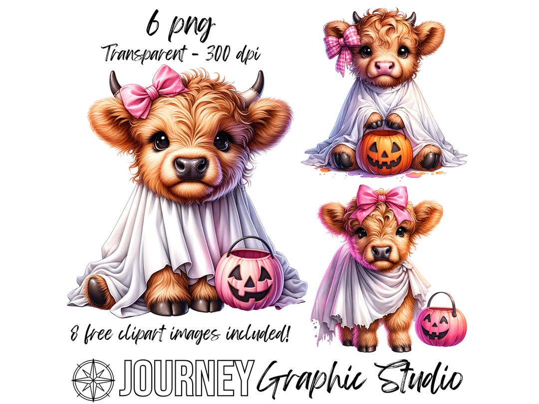 Halloween Highland Cow Clipart Bundle Highland Cow Clipart Trick or ...