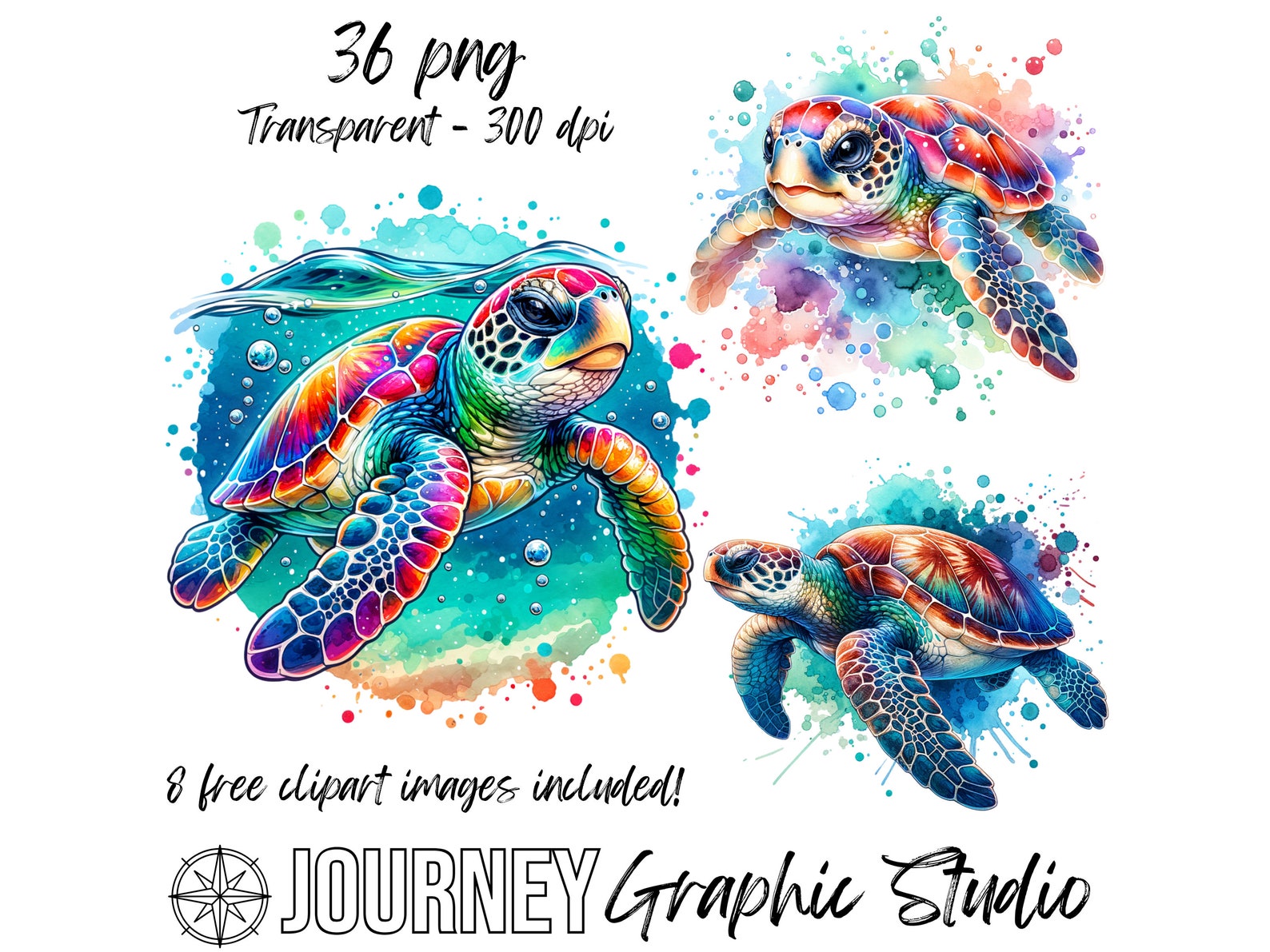 Sea Turtle Clipart Bundle, Watercolor Sea Turtle Clipart Bundle, Baby ...