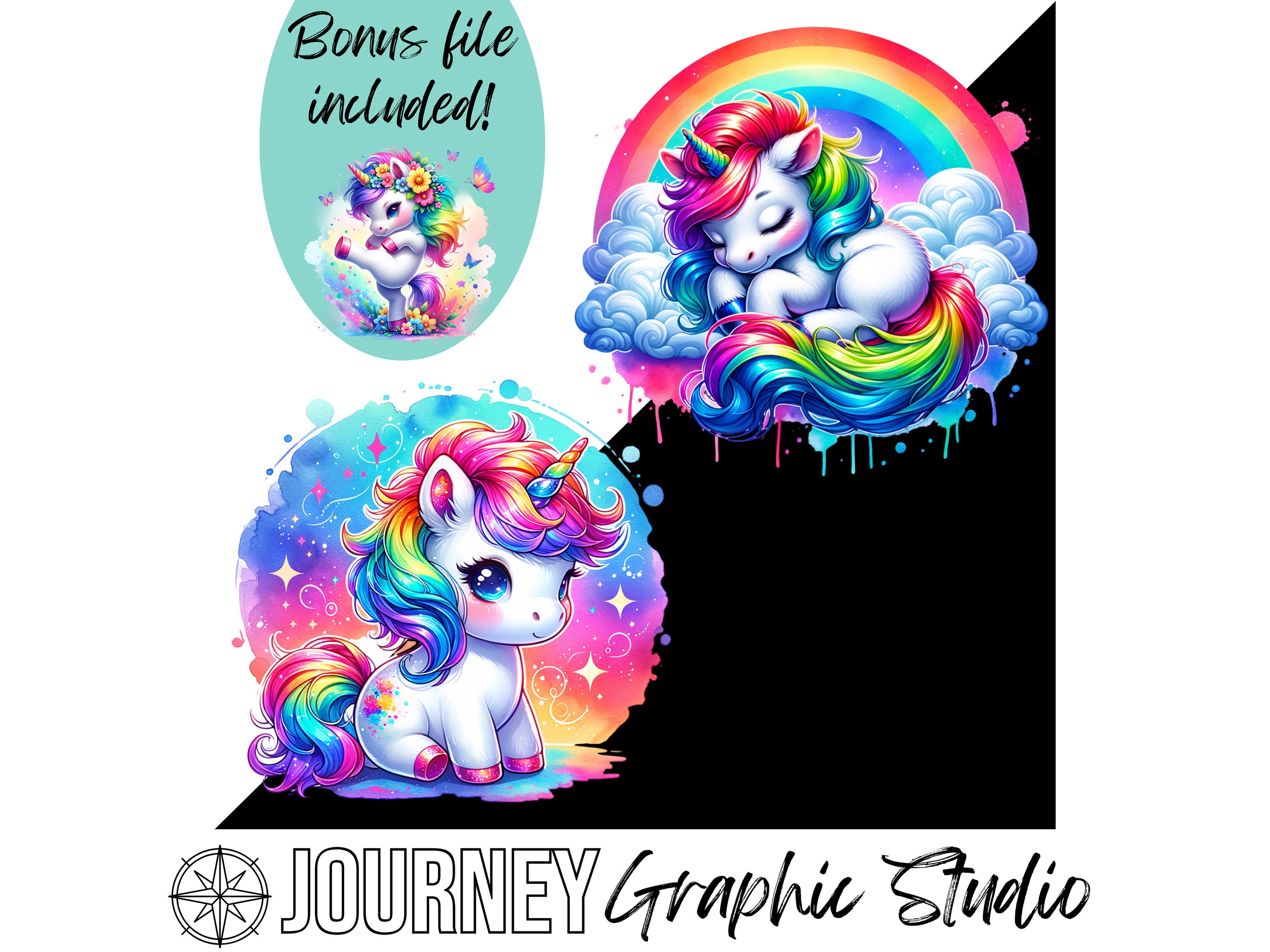 Baby Unicorn Clipart Bundle, Watercolor Unicorn Clipart Bundle, Rainbow ...