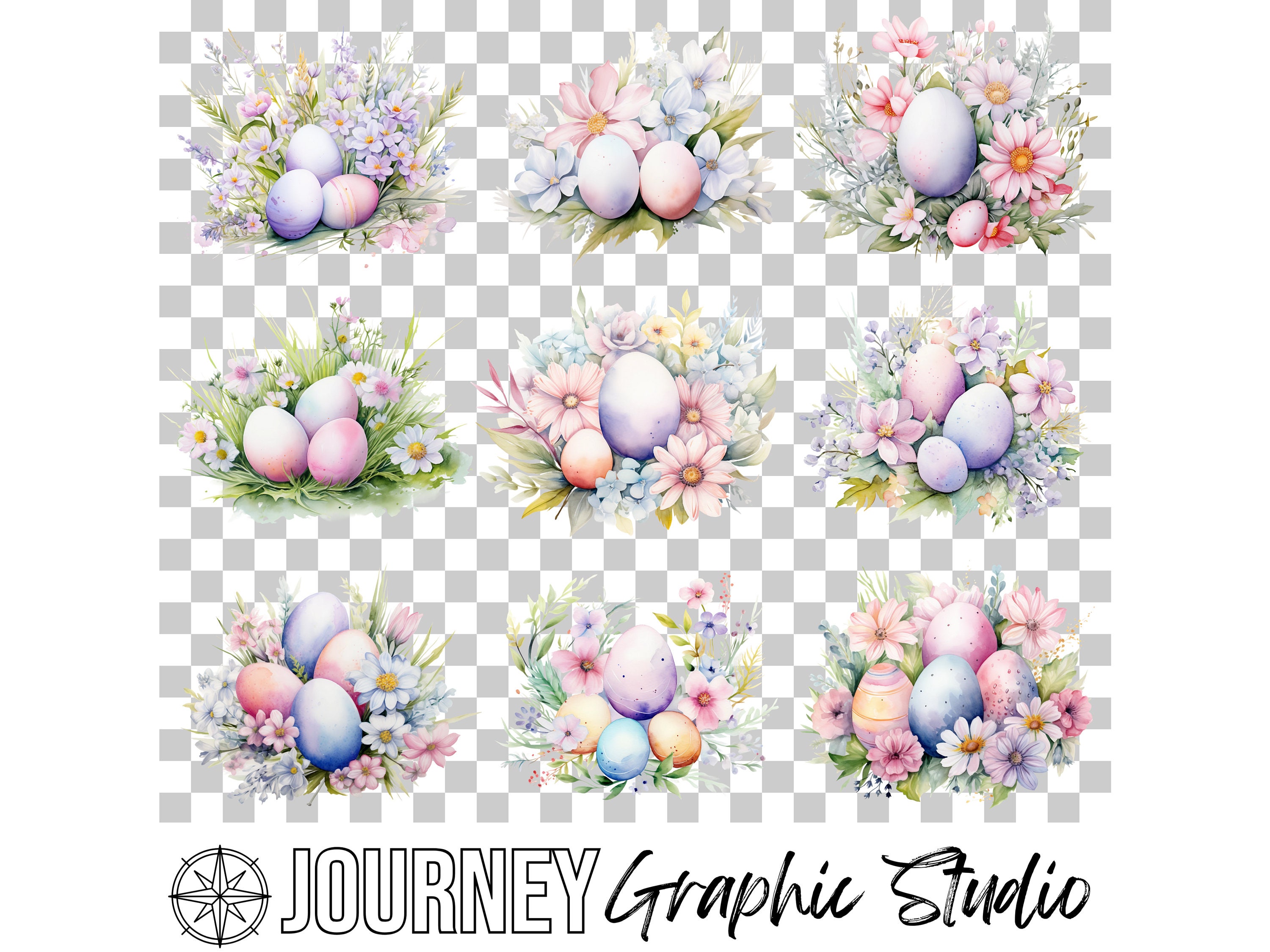 Easter Clipart Bundle, Watercolor Clipart Bundle, Floral Easter Eggs ...