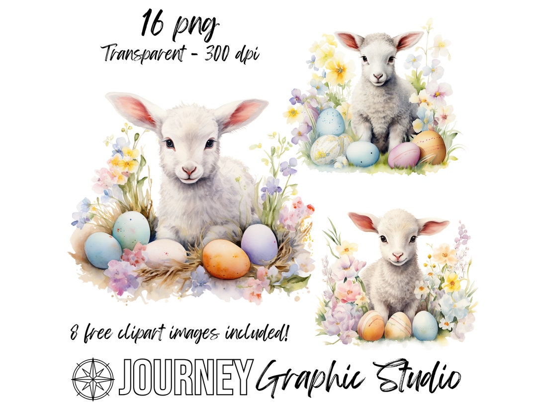 Easter Clipart Bundle, Watercolor Clipart Bundle, Easter Lamb Clipart ...