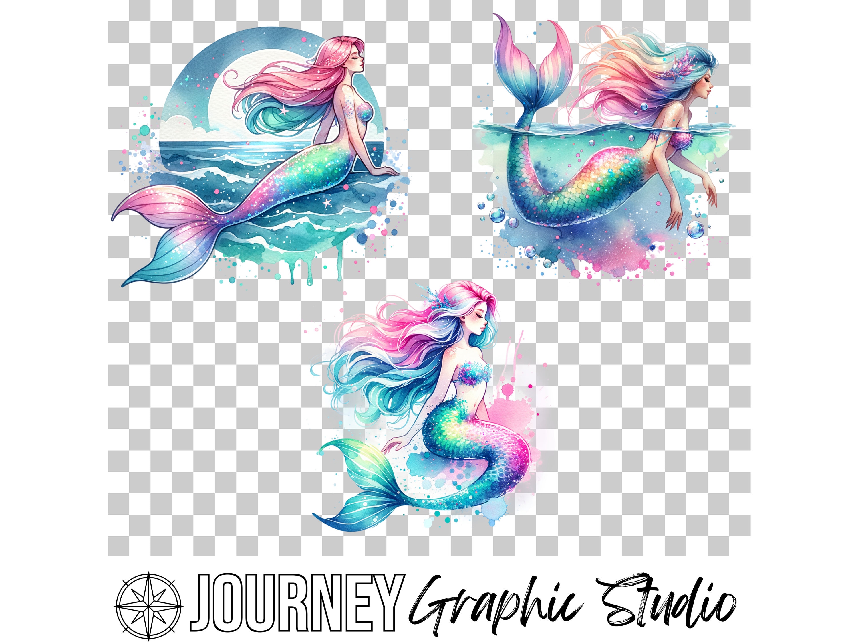 Pastel Mermaid Clipart, Watercolor Mermaid Clipart, Mermaid Watercolor ...