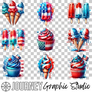 Patriotic Desserts Clipart Bundle, Popsicles Ice Cream Cupcakes Clipart ...