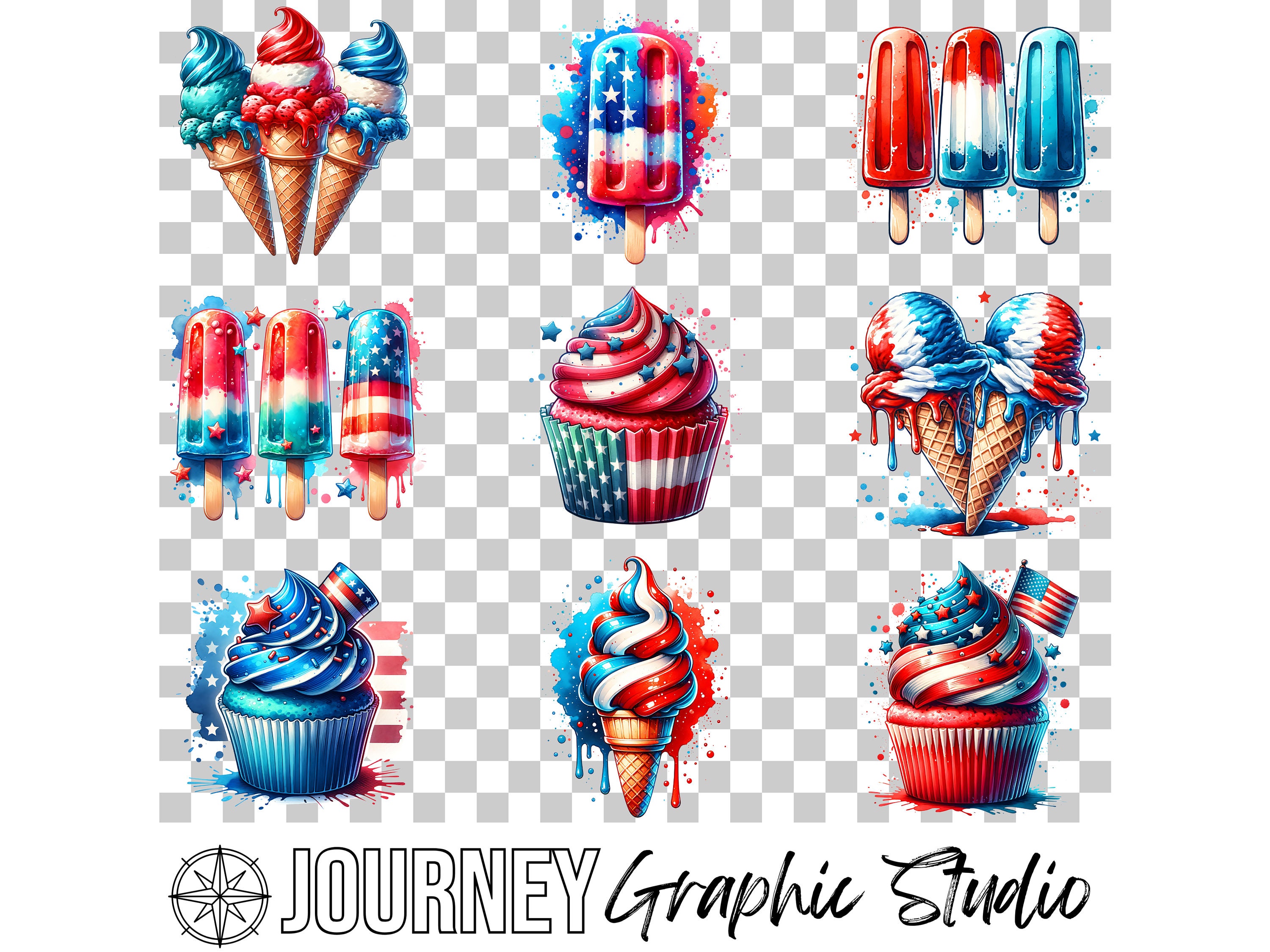 Patriotic Desserts Clipart Bundle, Popsicles Ice Cream Cupcakes Clipart ...