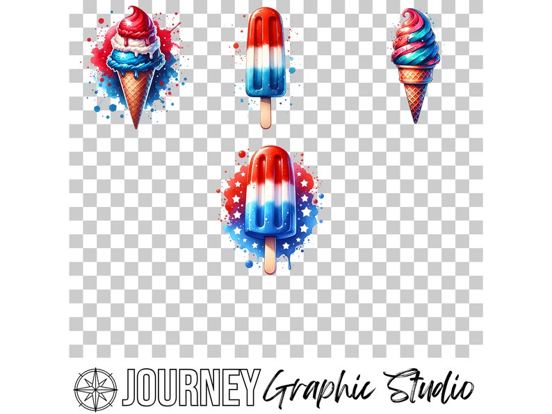 Patriotic Desserts Clipart Bundle, Popsicles Ice Cream Cupcakes Clipart ...
