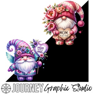 Mother's Day Gnomes Clipart, Watercolor Gnome Clipart Bundle, Floral ...