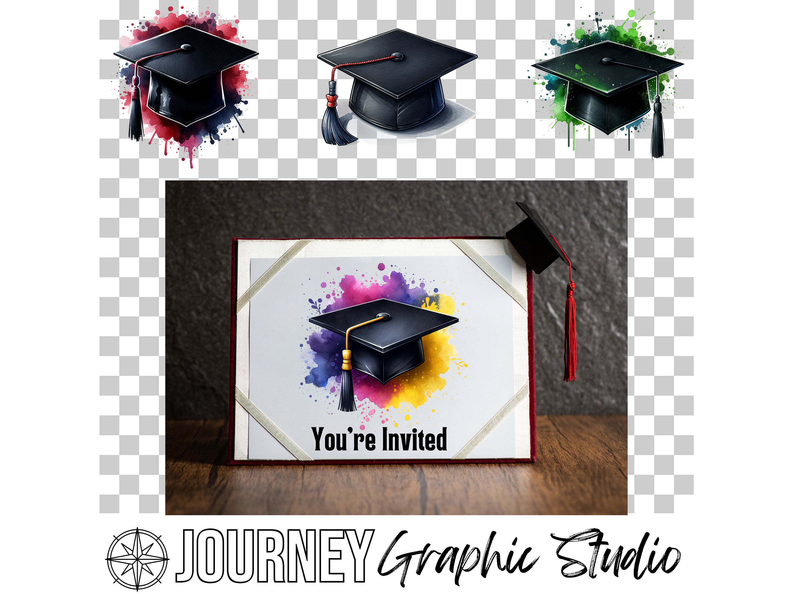 Graduation Caps Clipart Bundle, Watercolor Graduation Cap Clipart ...
