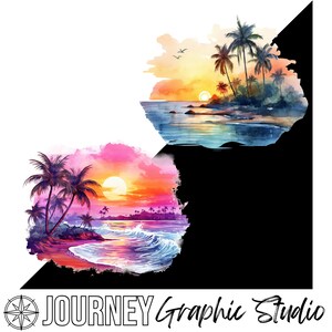 Sunset Clipart Bundle, Watercolor Tropical Sunsets Clipart Bundle ...