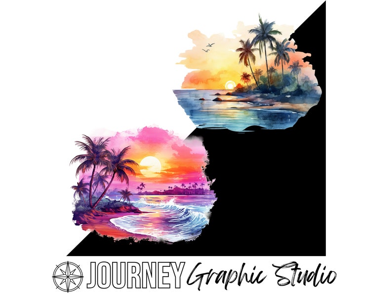 Sunset Clipart Bundle, Watercolor Tropical Sunsets Clipart Bundle ...