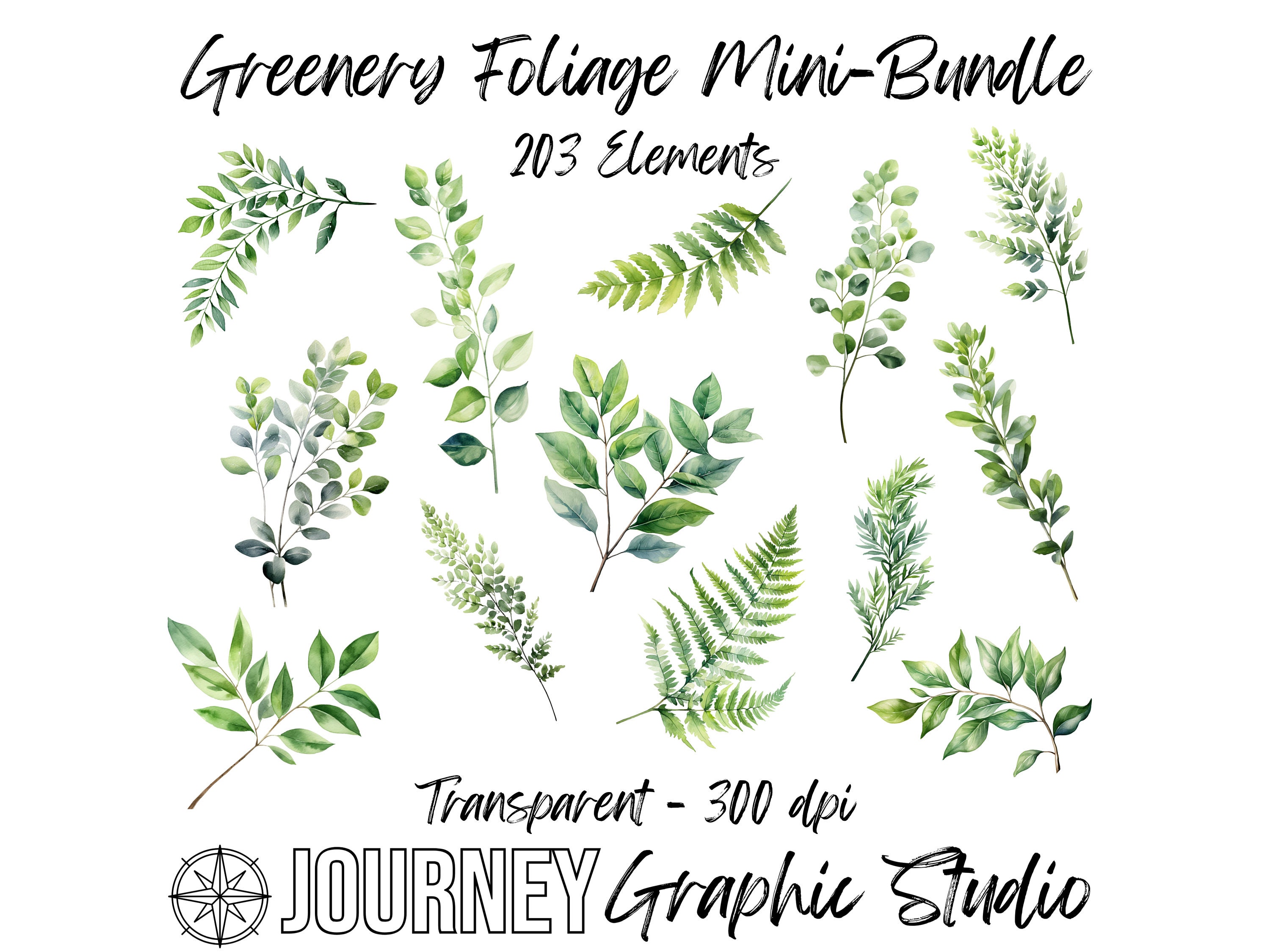 Greenery Clipart Bundle, Watercolor Clipart Bundle, Greenery Foliage ...