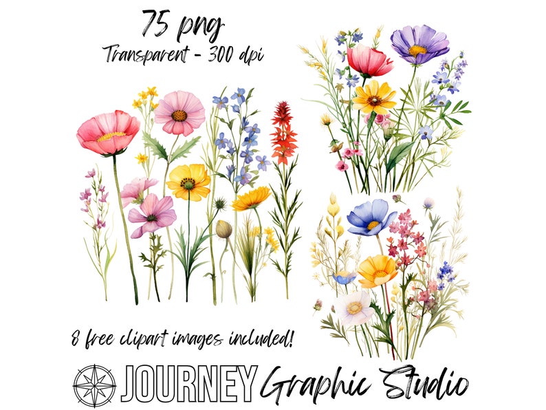 Bold Wildflowers Clipart Bundle Watercolor Clipart Bundle, Floral ...
