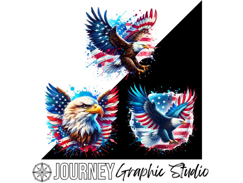 Patriotic Eagle Clipart Bundle, Watercolor Eagle Clipart Bundle ...