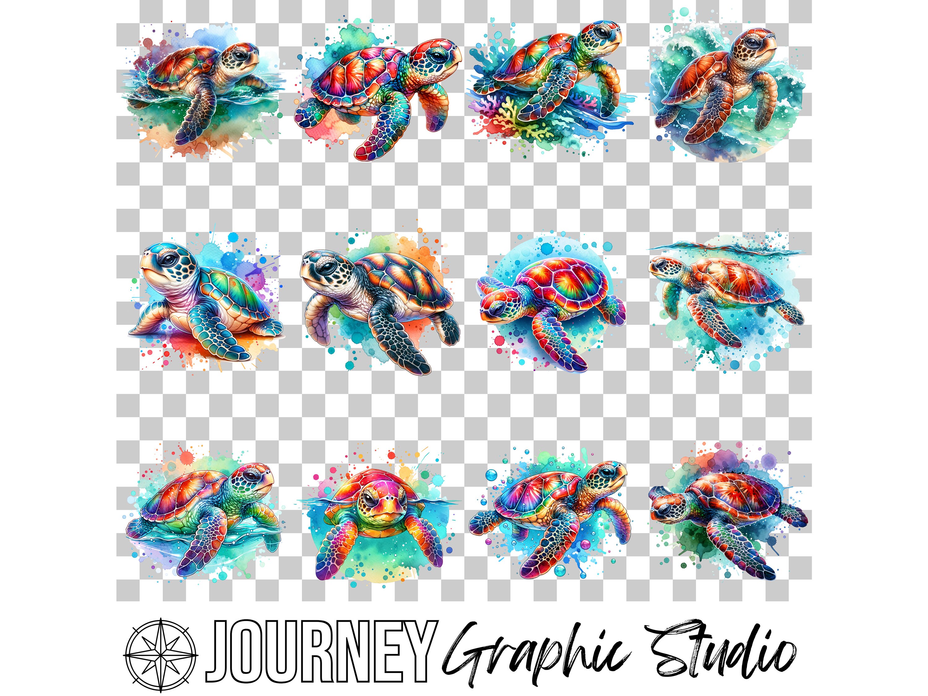 Sea Turtle Clipart Bundle, Watercolor Sea Turtle Clipart Bundle, Baby ...