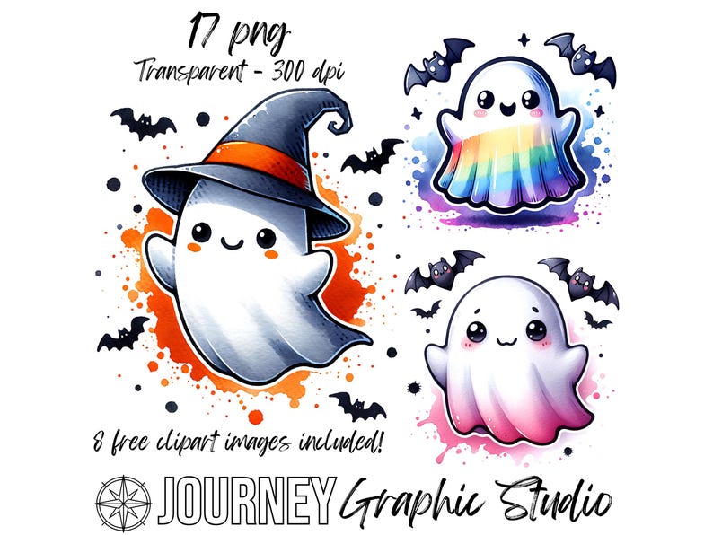 Ghost Clipart Bundle, Cute Ghosts Clipart Bundle, Halloween Clipart ...