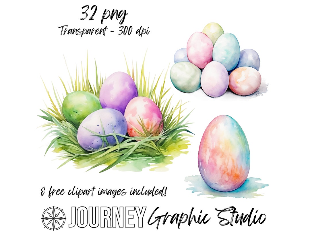 Easter Clipart Bundle, Watercolor Clipart Bundle, Easter Eggs Clipart ...
