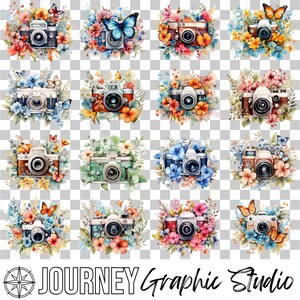 Floral Camera Clipart Bundle, Watercolor Clipart Bundle, Cameras ...