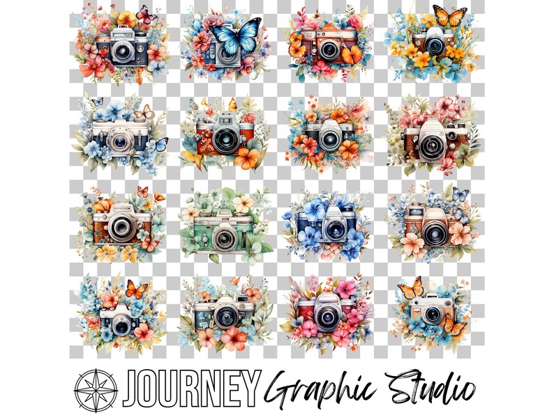 Floral Camera Clipart Bundle, Watercolor Clipart Bundle, Cameras ...
