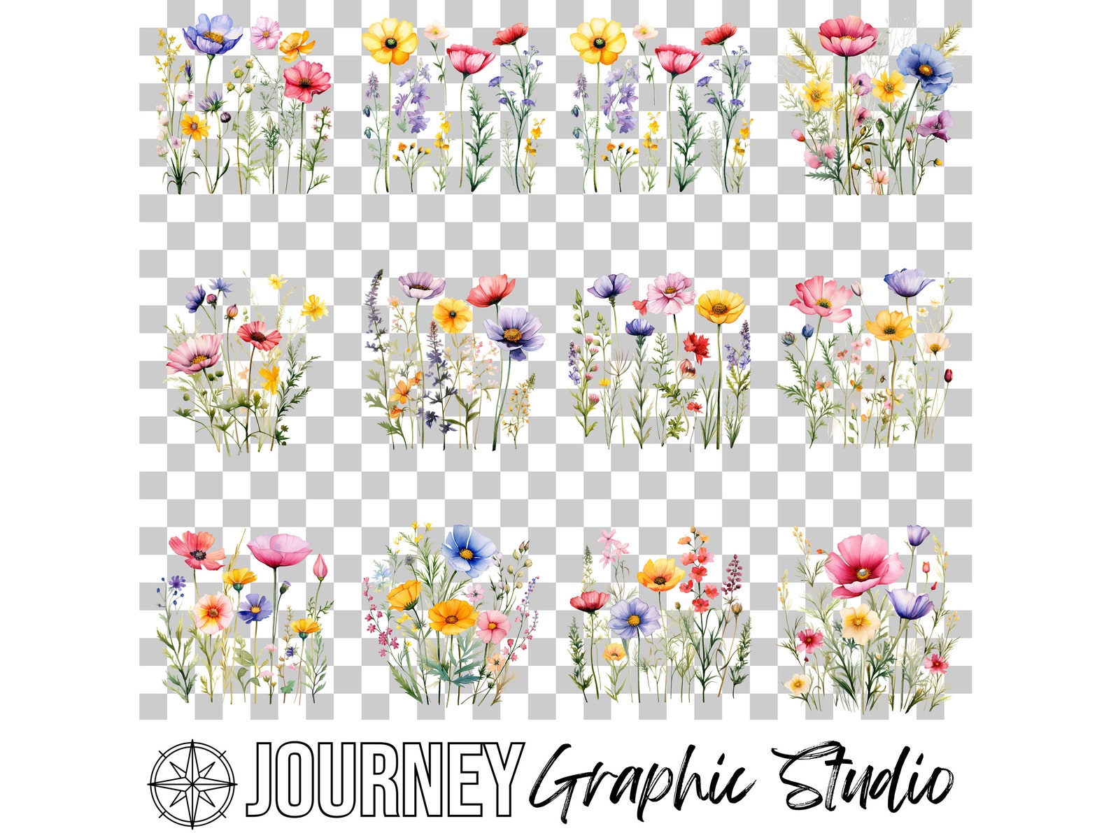 Bold Wildflowers Clipart Bundle Watercolor Clipart Bundle, Floral ...