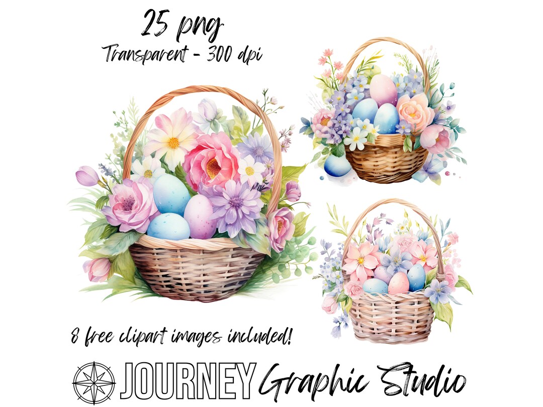 Easter Clipart Bundle, Watercolor Clipart Bundle, Easter Baskets ...