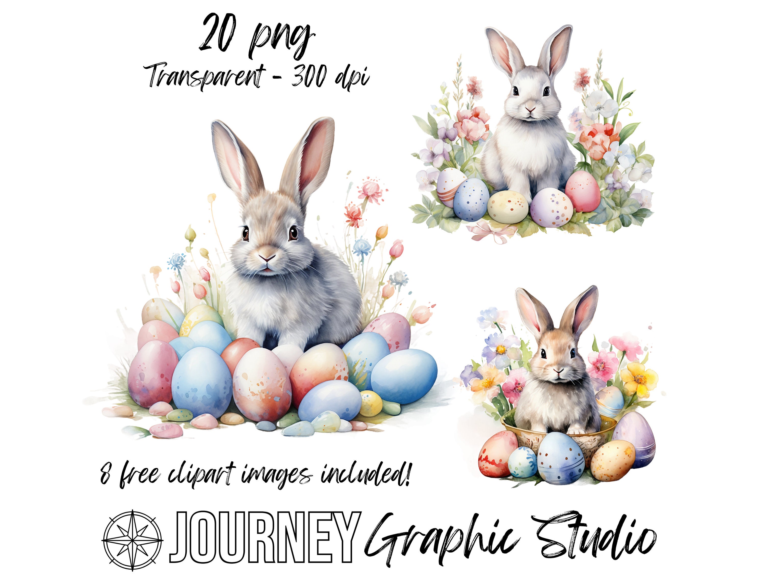 Easter Clipart Bundle, Watercolor Clipart Bundle, Easter Bunny Clipart ...