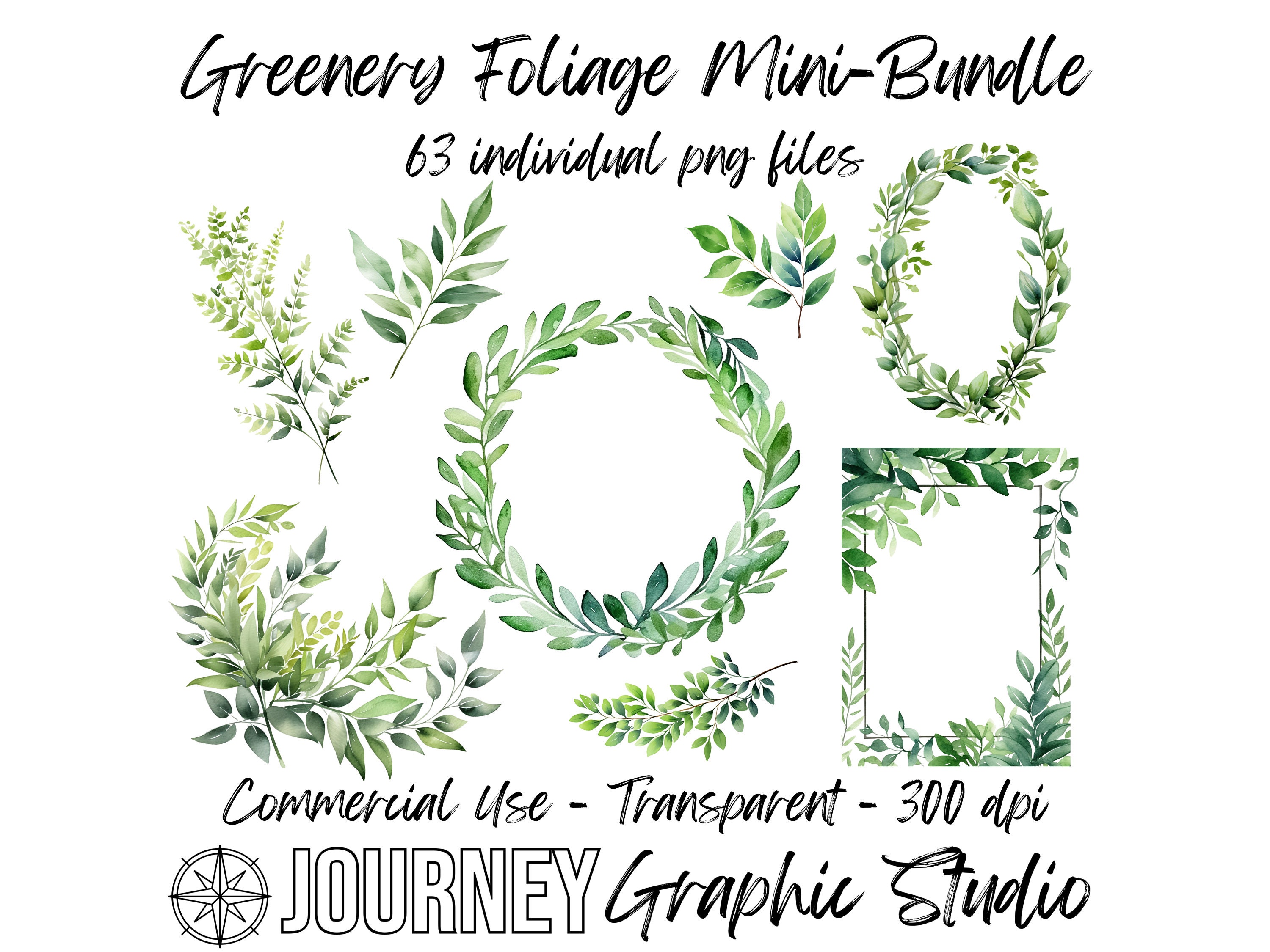 Greenery Clipart Bundle, Watercolor Clipart Bundle, Greenery Foliage ...