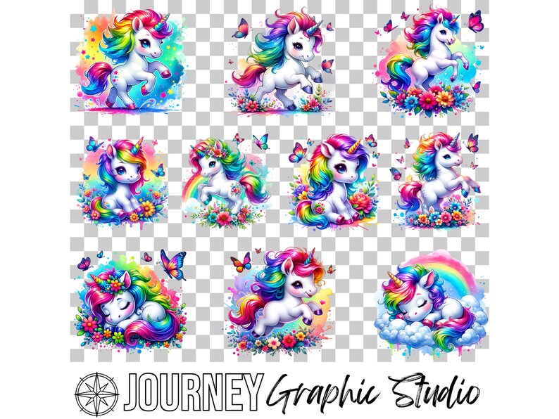Baby Unicorn Clipart Bundle, Watercolor Unicorn Clipart Bundle, Rainbow ...