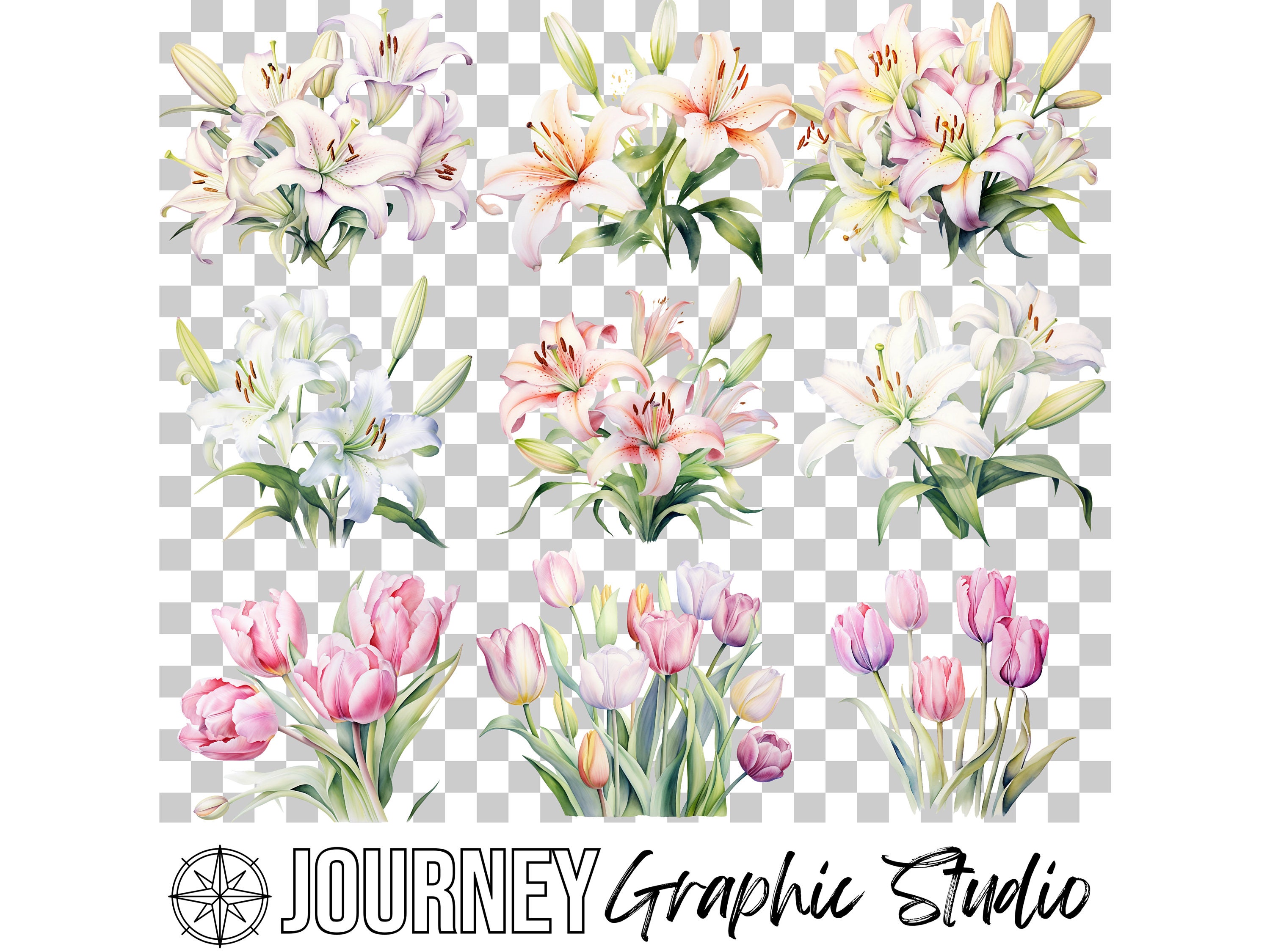 Easter Clipart Bundle, Watercolor Clipart Bundle, Easter Flowers ...