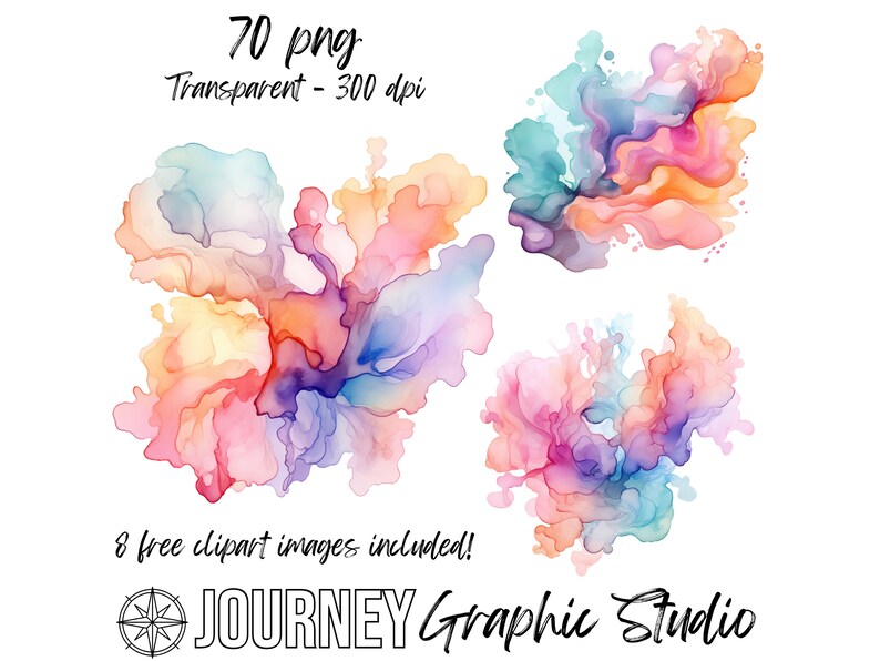 Colorful Pastel Watercolor Splash Clipart Bundle, Watercolor Clipart ...