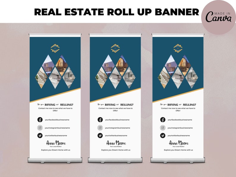 DIY Real Estate Agent Retractable Banner Template, Realtor Roll up ...