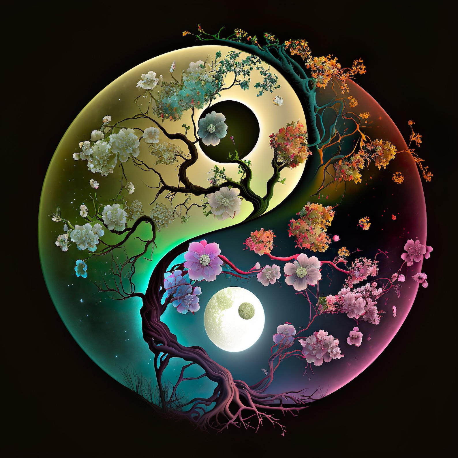 Yin Yang Arbre de Vie Design futuriste spirituel Art - Etsy France