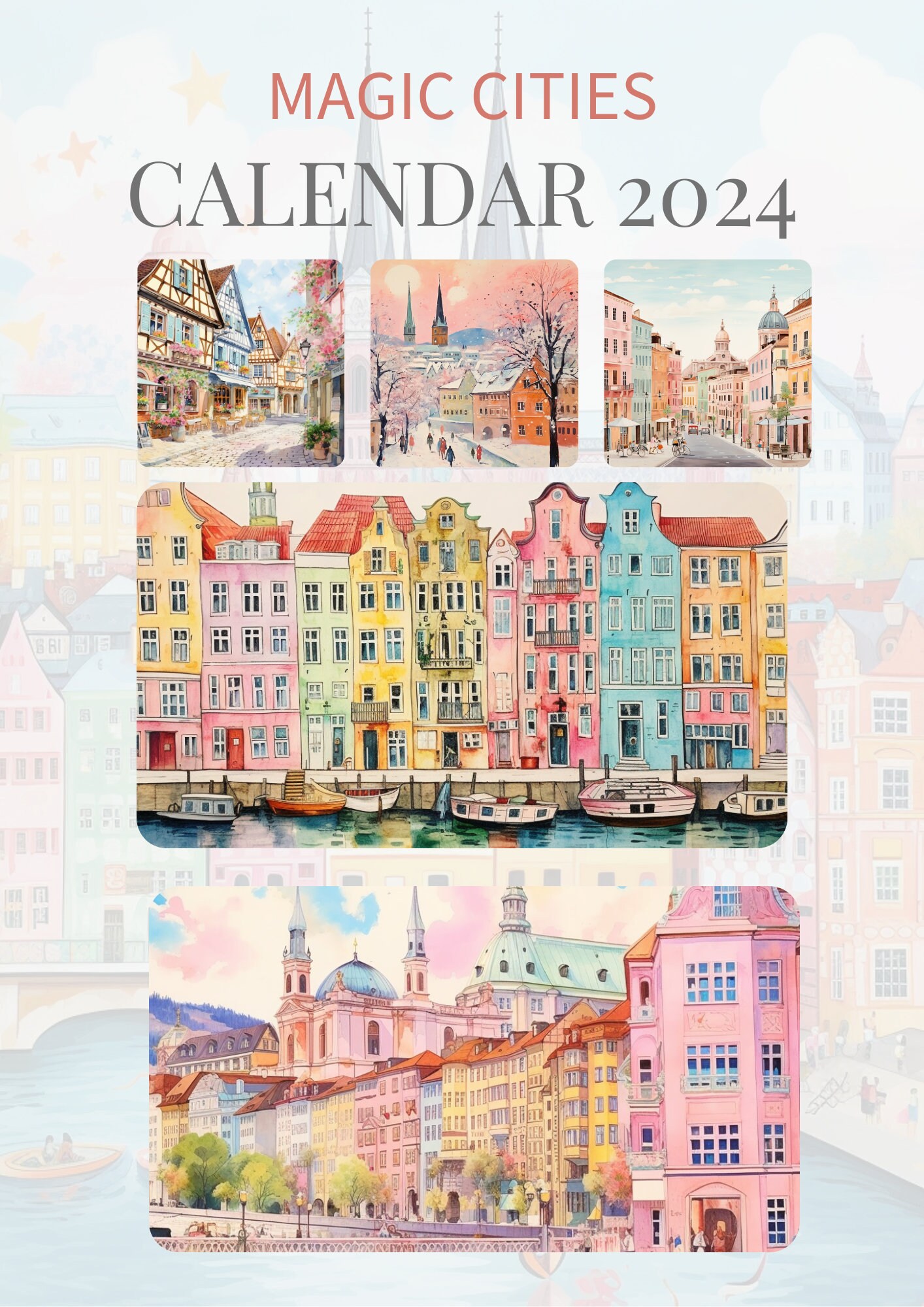 Digital Travel Wall Illustrated Calendar 2024 Magic Cities A5 Printable ...