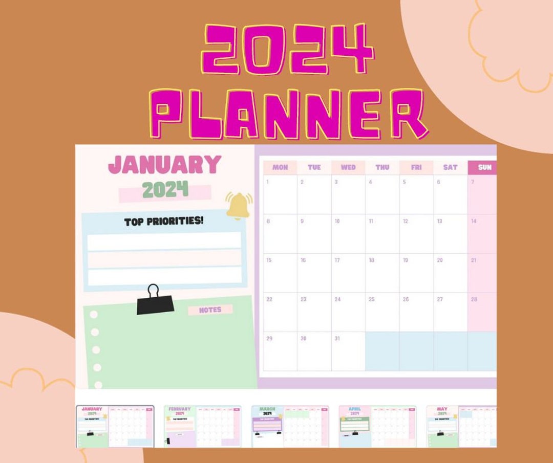 Pastel Colorful Playful Cute Planner Calendar 2024 Cute, Download It ...