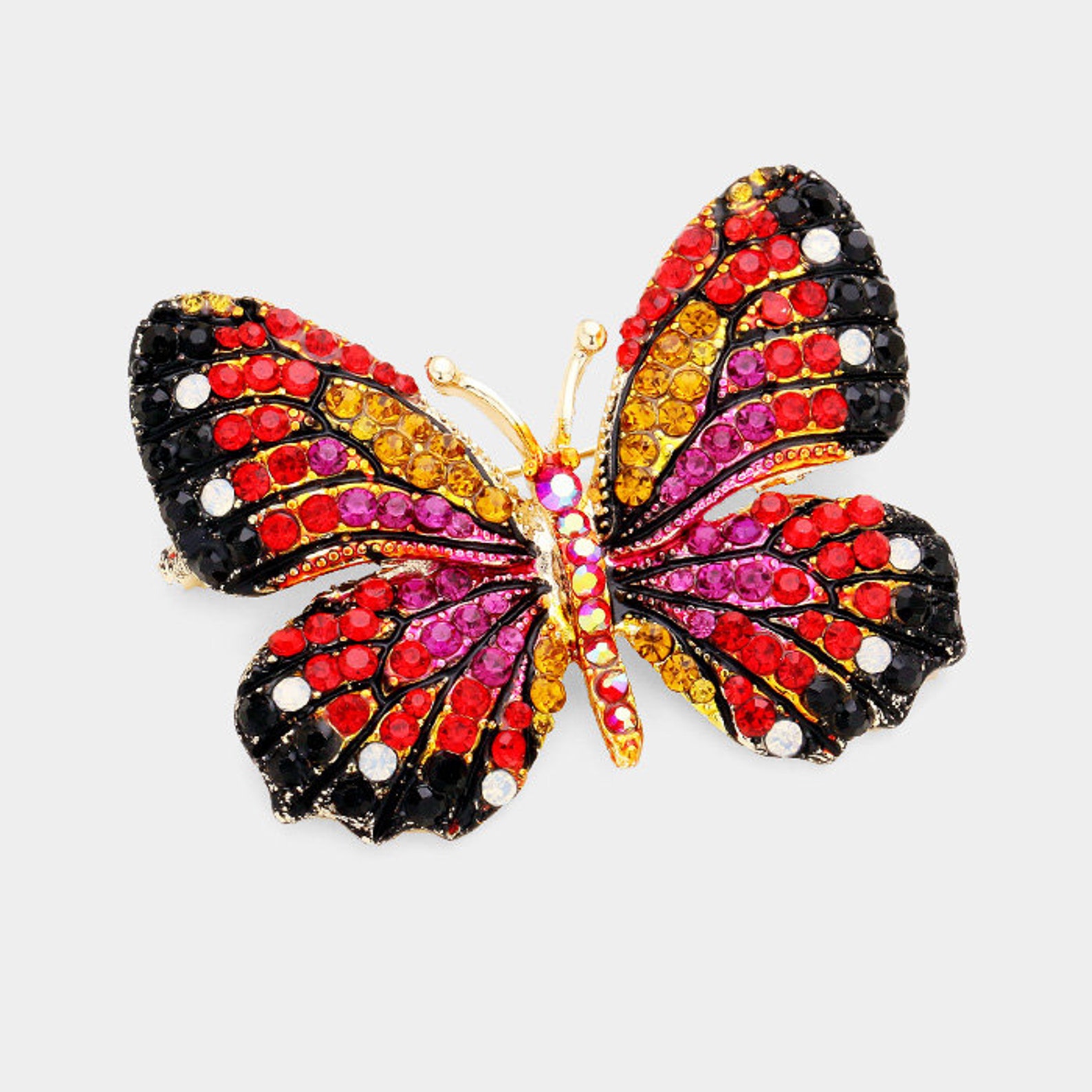 Bedazzled Bling Rhinestone Butterfly Brooch Gold Tone Statement Pin ...