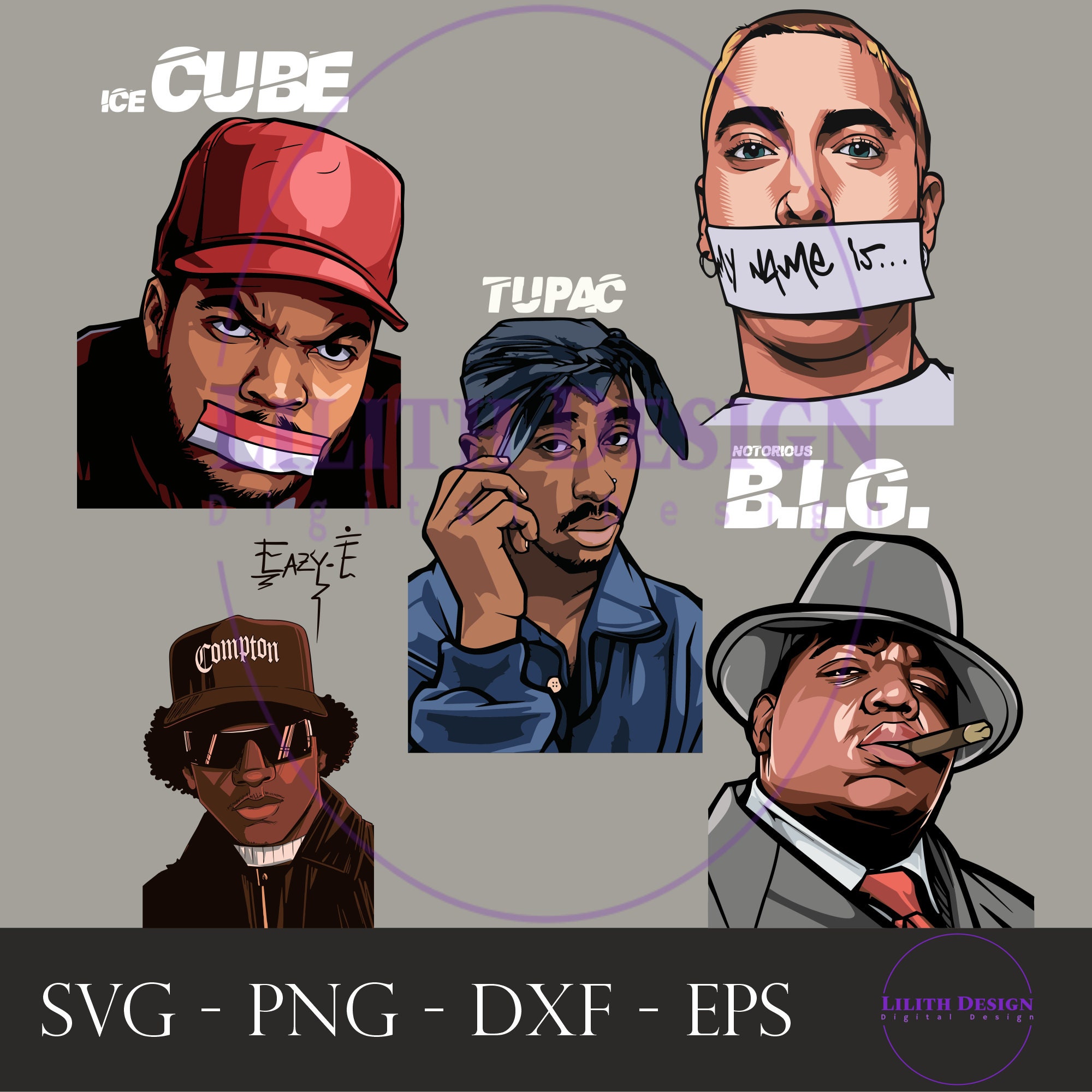 90s Rappers Svg Tupac Shakur Eminem Ice Cube B.I.G Svg , Png , Eps ...