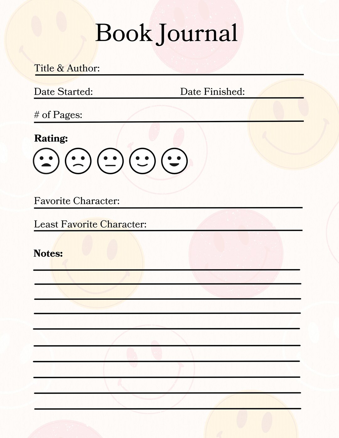 Book Journal digital Download Smiley Faces - Etsy
