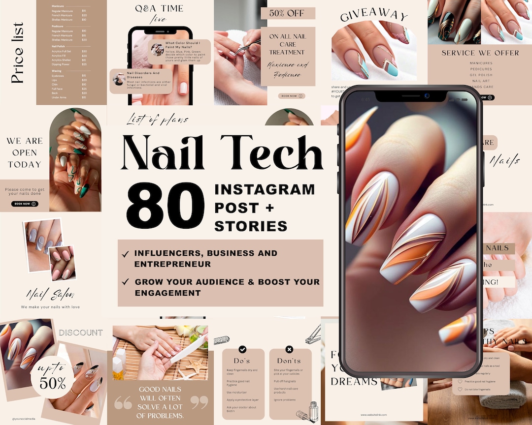 80 Nail Technician Instagram Posts, Nail Tech Branding Kit, Nail Tech ...