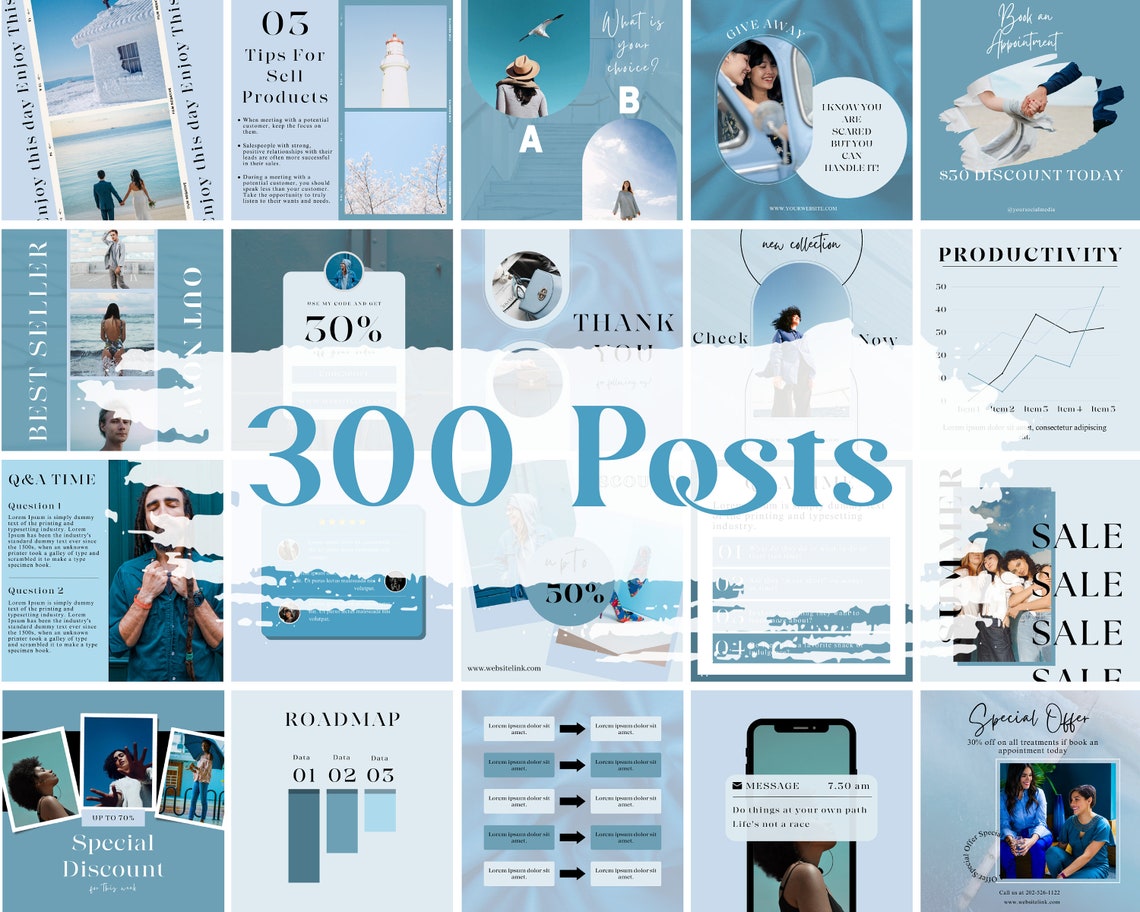 Blue Instagram Template Social Media Templates Blue - Etsy