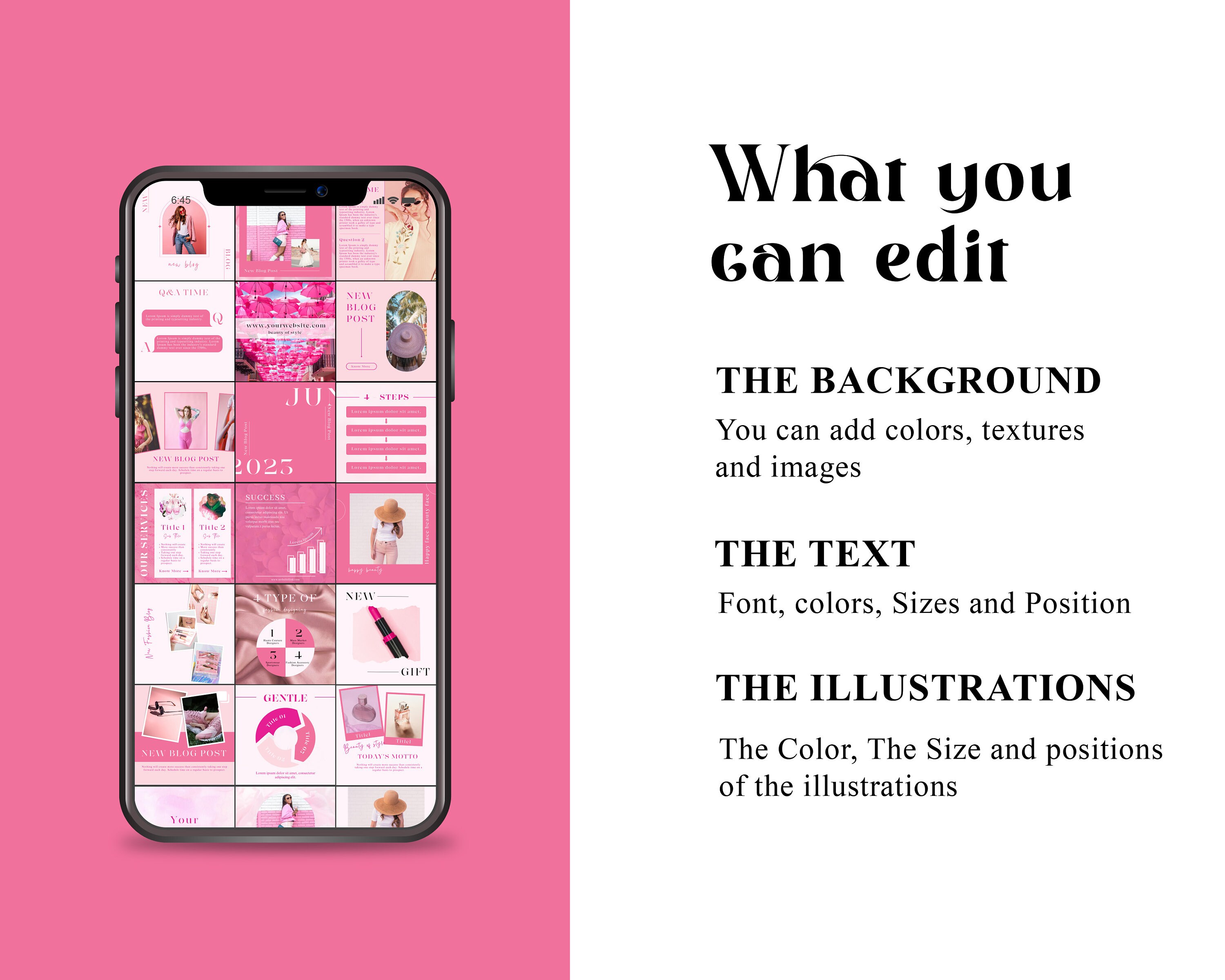 300 Pink Instagram Templates | Girly Instagram Post Templates | Pink ...