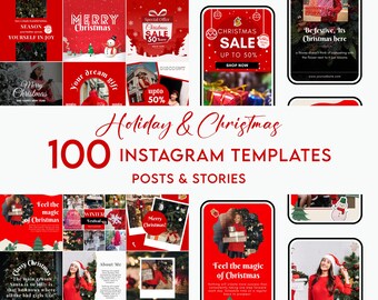 50 Christmas Instagram Post & Story Templates, Editable Holiday Canva ...