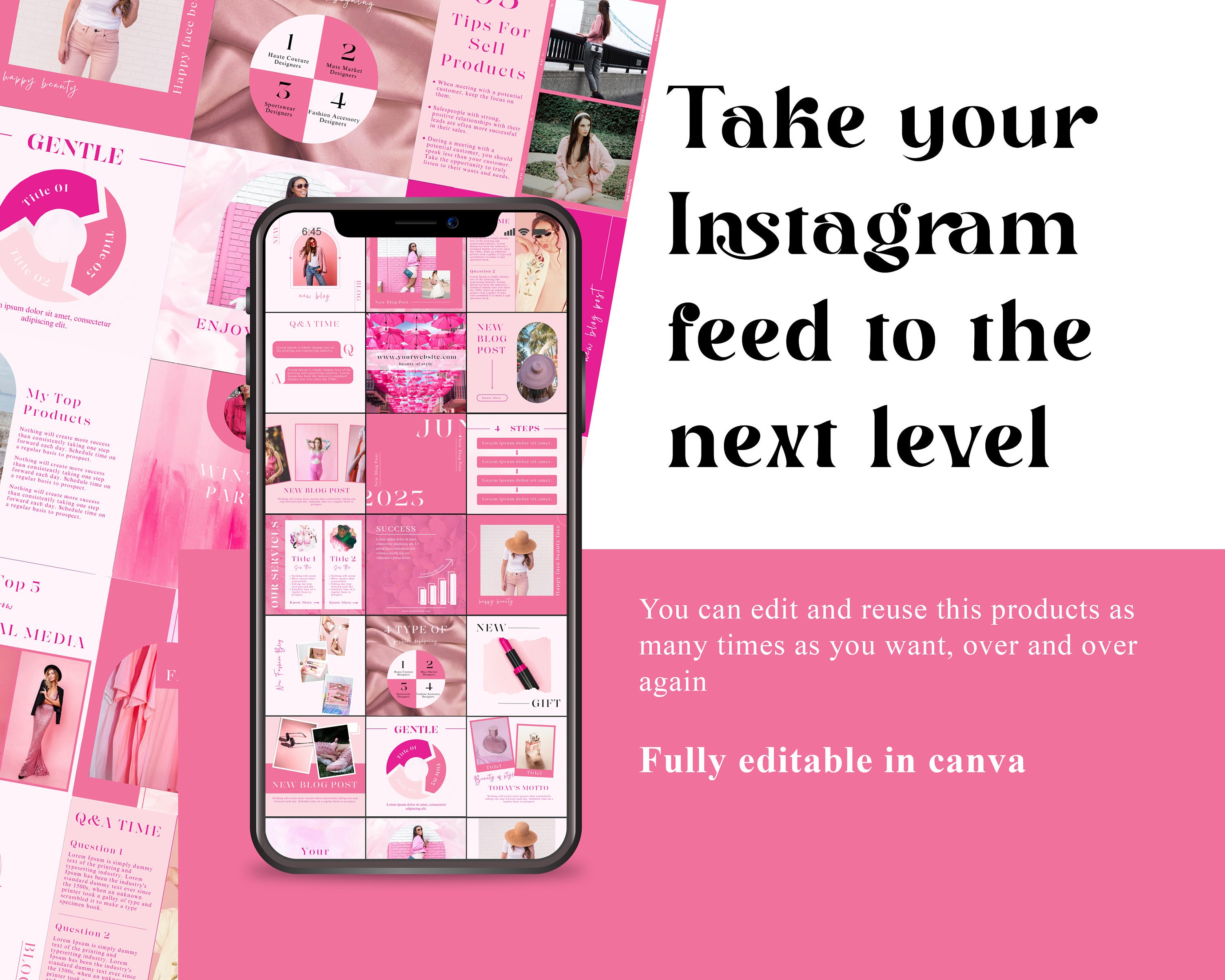 300 Pink Instagram Templates | Girly Instagram Post Templates | Pink ...