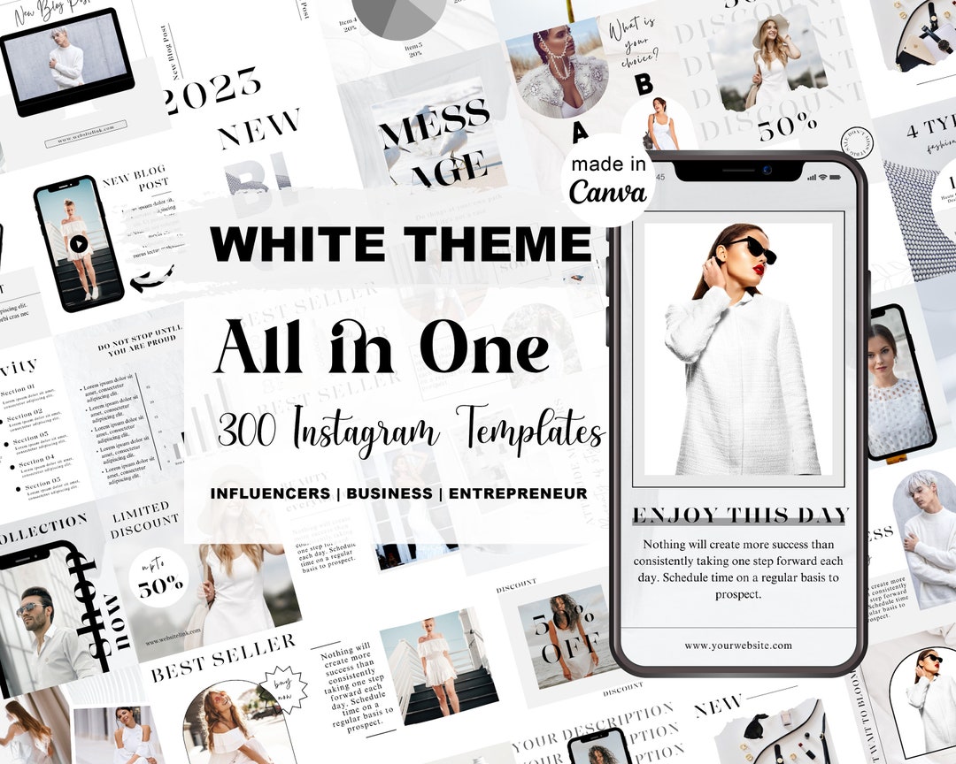 White Instagram Post Templates Canva | Minimalist Instagram Branding ...