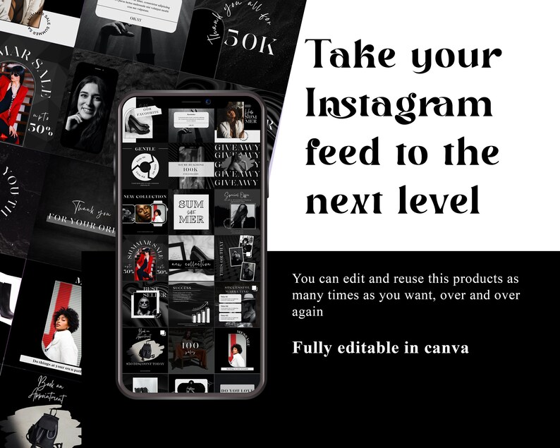 Dark Minimal Instagram Templates | Aesthetic Canva Templates | Black ...