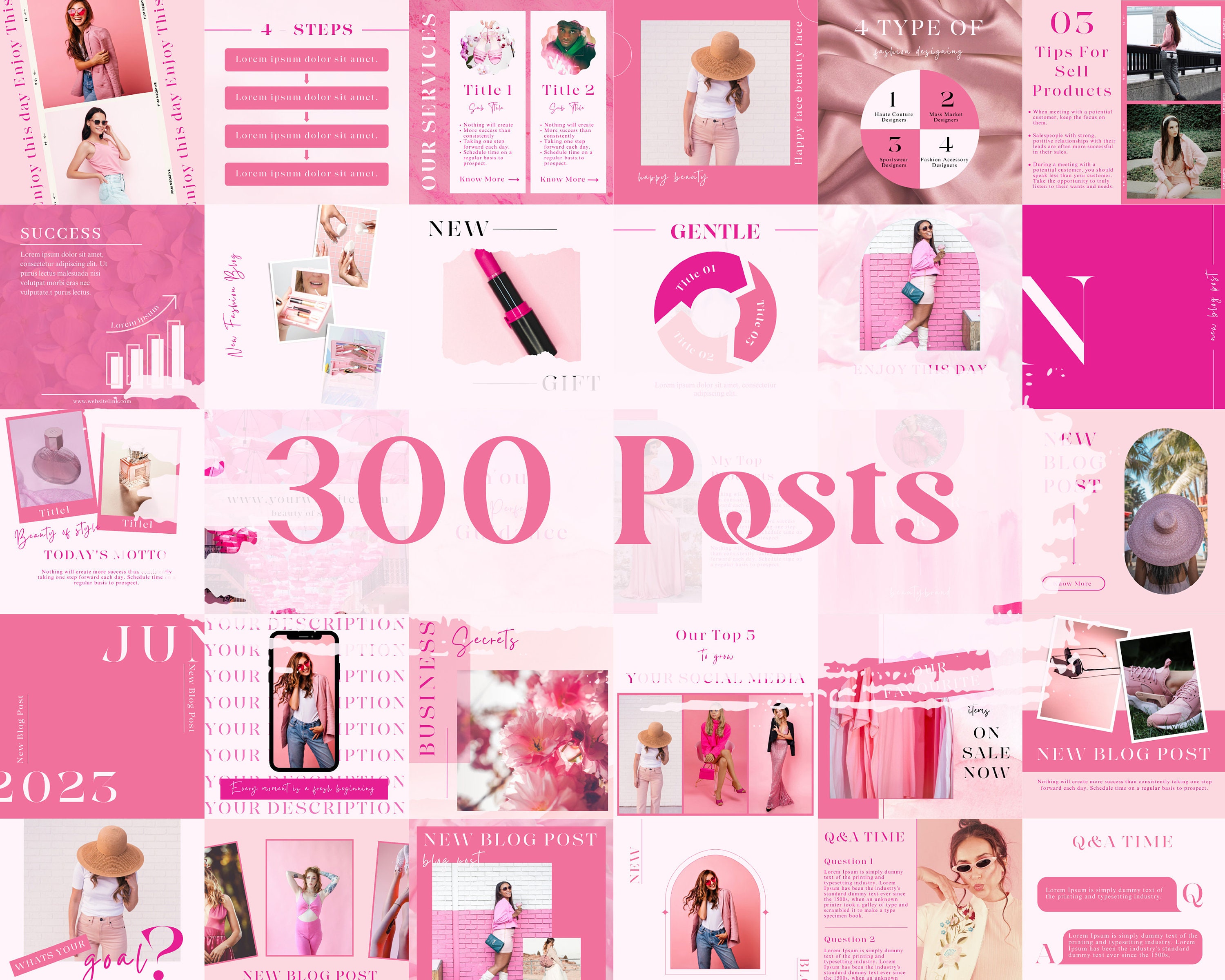 300 Pink Instagram Templates | Girly Instagram Post Templates | Pink ...