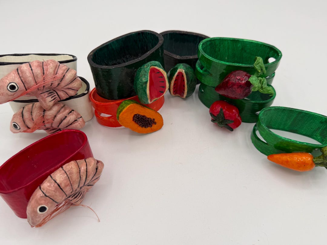 Vintage Mexican Folk Art Napkin Rings – Hand-painted Papier-mâché ...