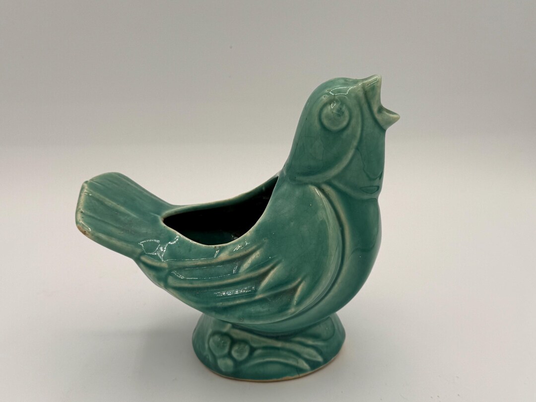 Collectible 1940s Mccoy Pottery 7" Bird Planter – Green Ceramic ...