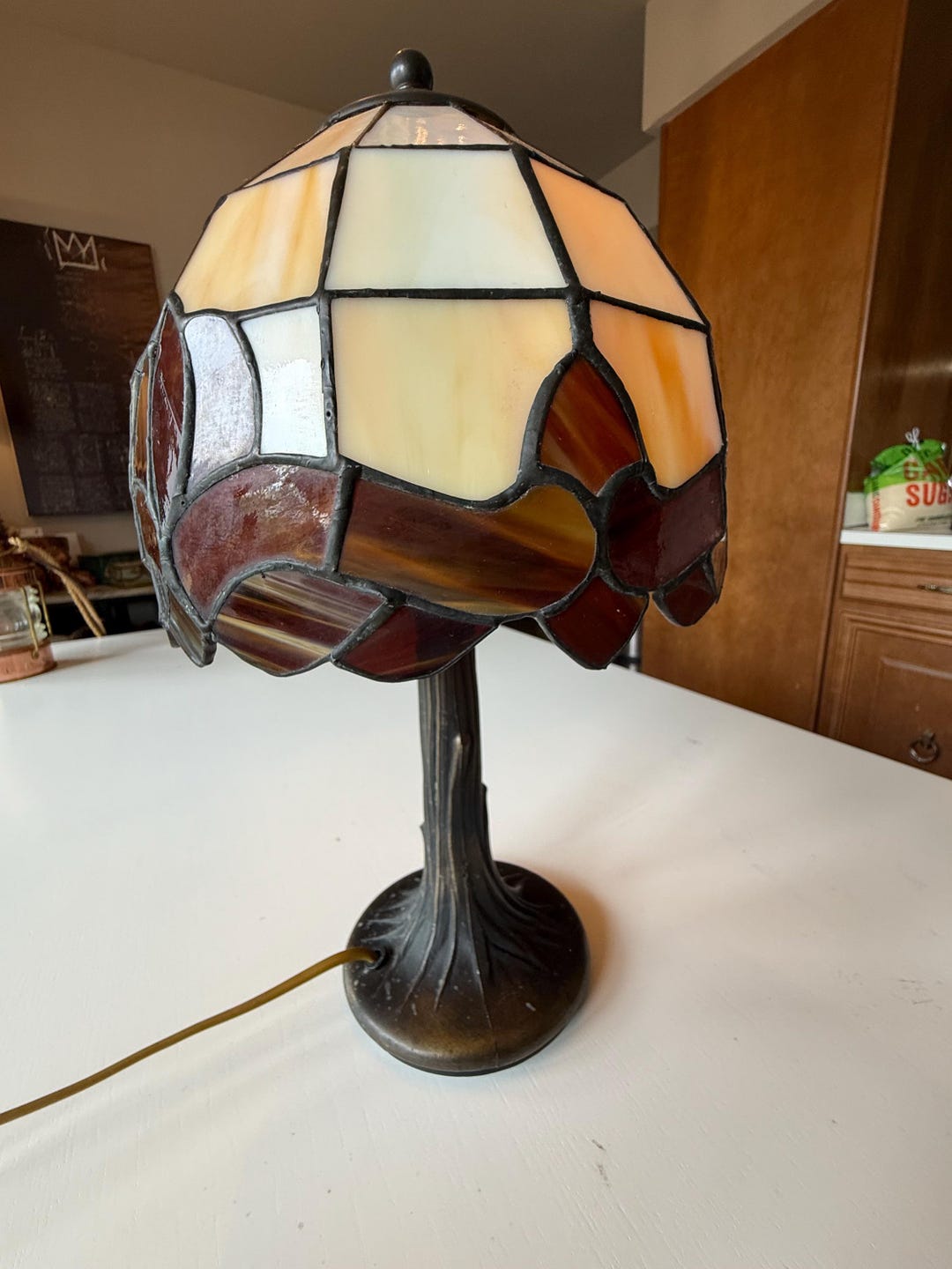Vintage Honsel Stained Glass Table Lamp – 14” Mid-century German ...